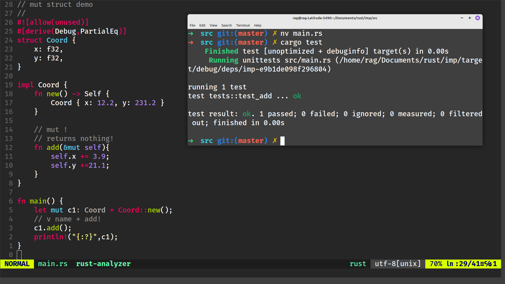 Modify structs - test with assert_eq! macro - Red And Green